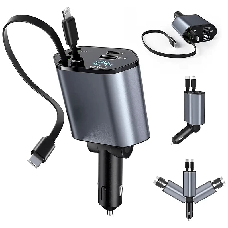 Cargador de Auto 4 en 1 con Carga Rápida – 120W – Global Goods